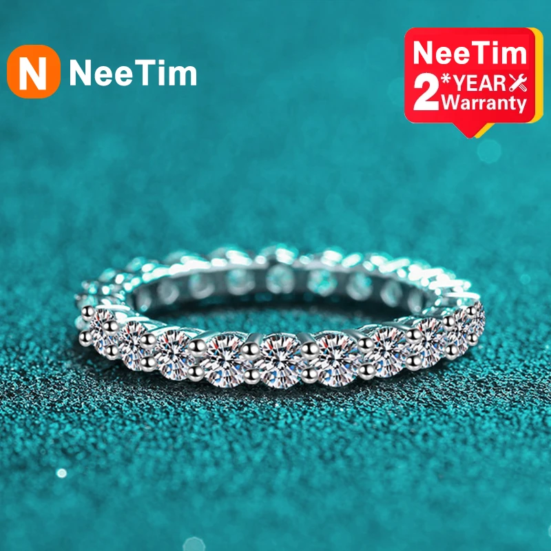 NeeTim 3mm Full Moissanite Nhẫn Đứng Kim Cương Bạc 925 Mạ Vàng Cưới Đính Hôn Ban Nhạc Trang Sức ...